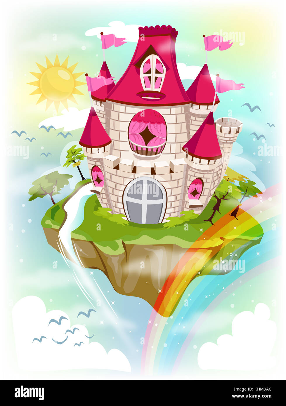 Colorful and Fancy Illustration of a Grand Castle Standing on a ...