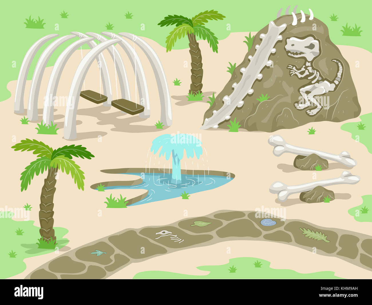 Illustration of a Fantasy Prehistoric Theme Park with Attractions Built ...