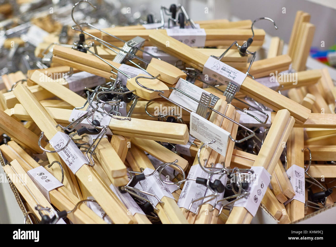 SAMARA, RUSSIA - NOVEMBER 15, 2017: clothes hangers in ikea. IKEA is ...