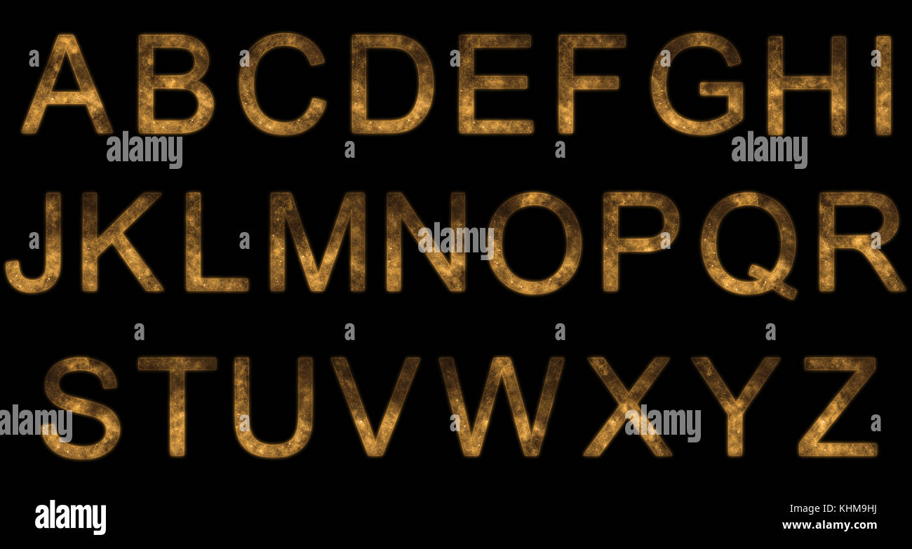 Stylized Starry Alphabet. Space Letters. Space Alphabet. Orange on ...