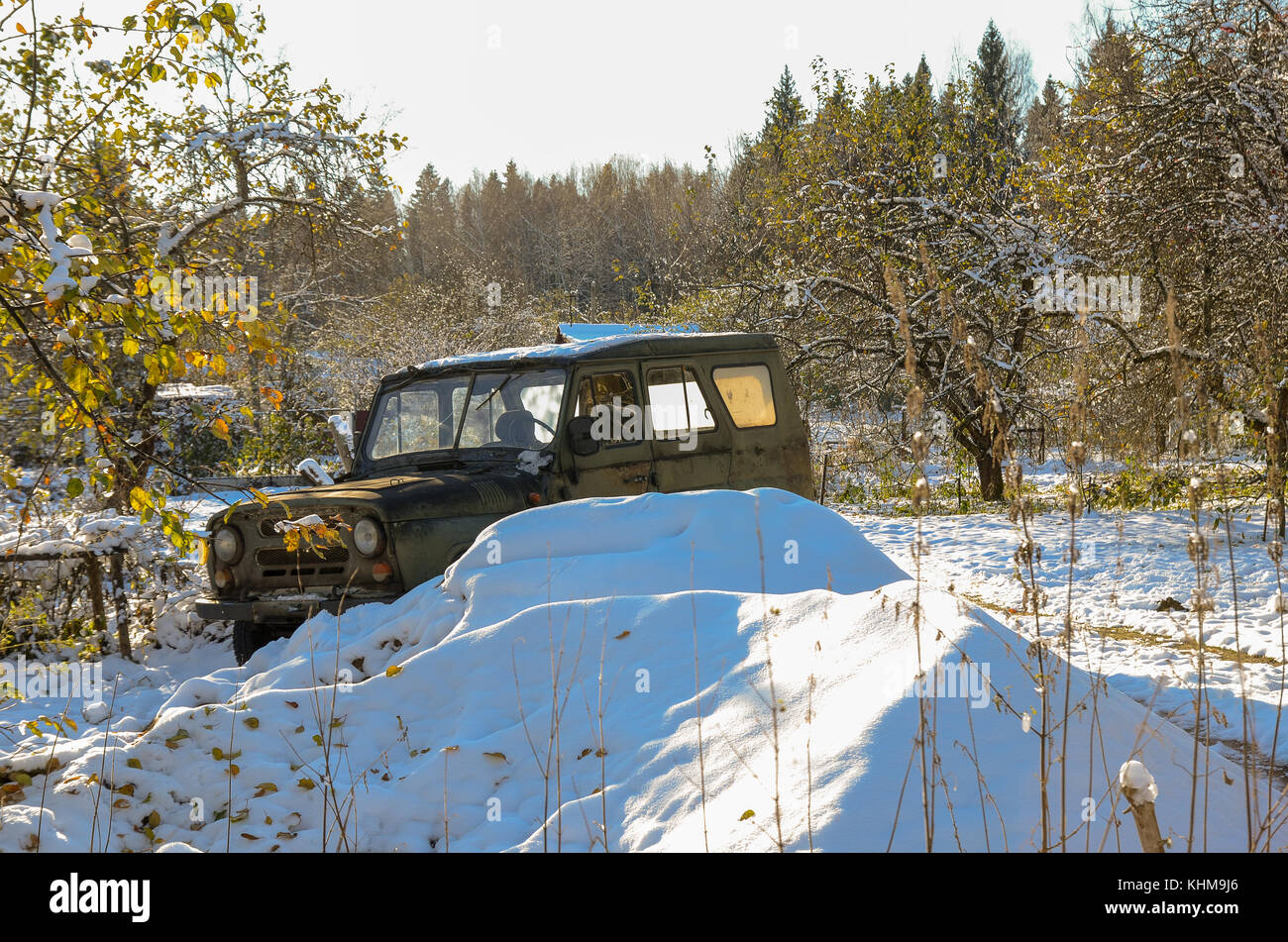 Unattended abandoned car in the woods on the nature Stock Photo - Alamy