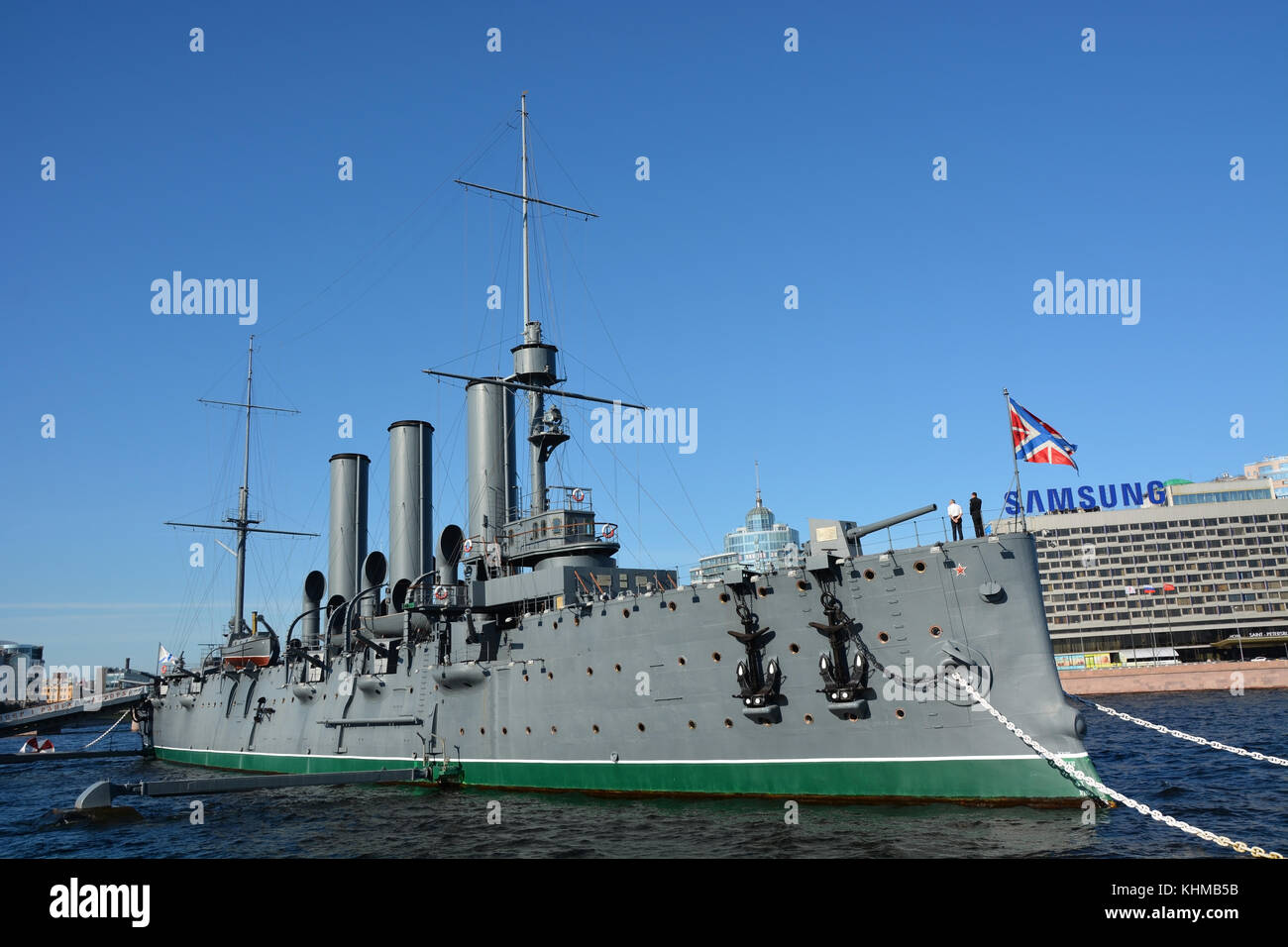 SAINT-PETERSBURG, RUSSIA, SEPTEMBER 06, 2014: Cruiser Aurora at the St ...