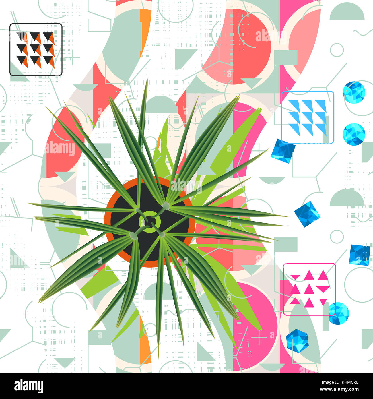 Floral abstract seamless pattern. Exotic plant over geometrical shapes ...