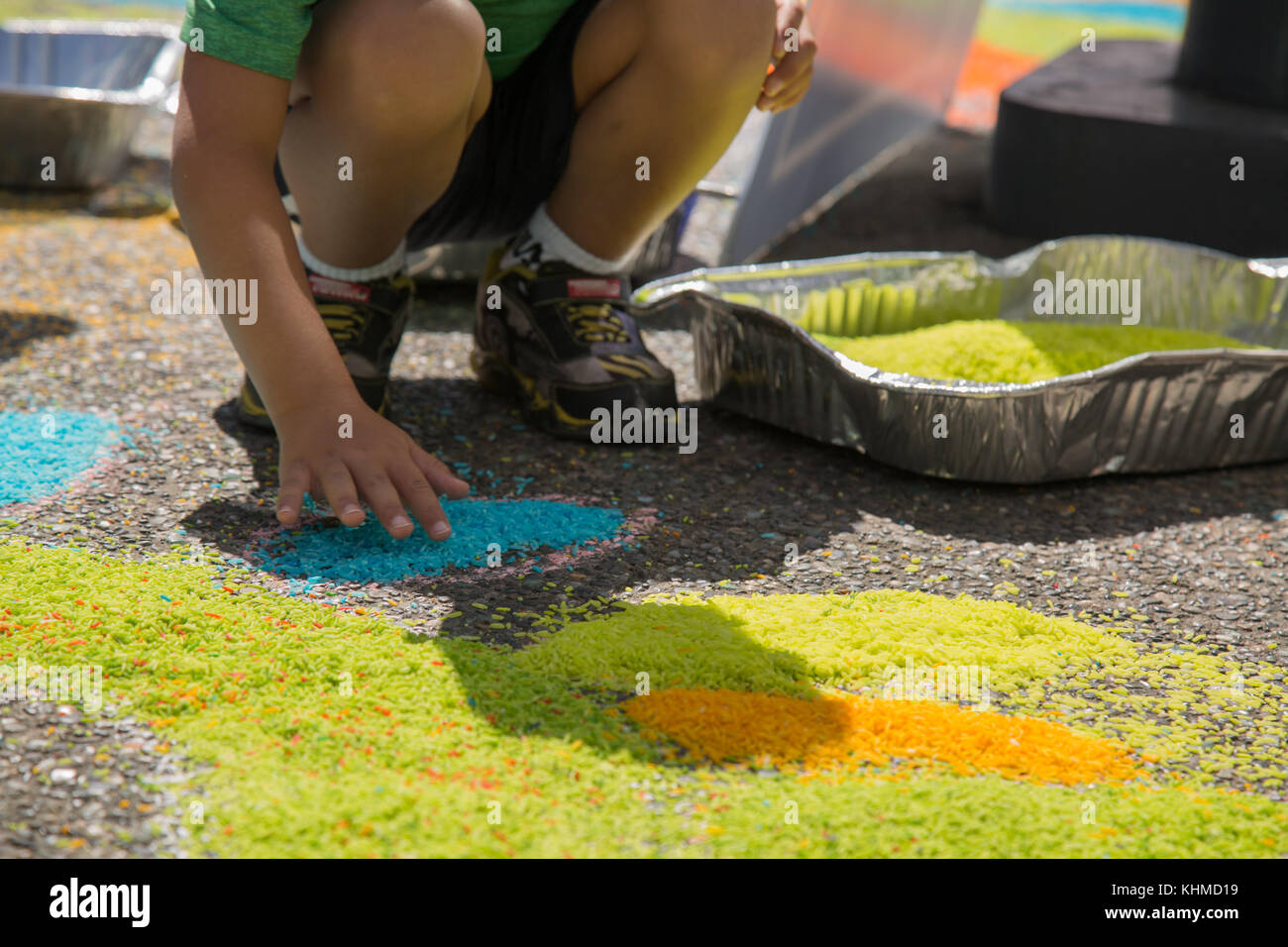Creativity child artist drawing rice grains summer outdoor Stock Photo ...