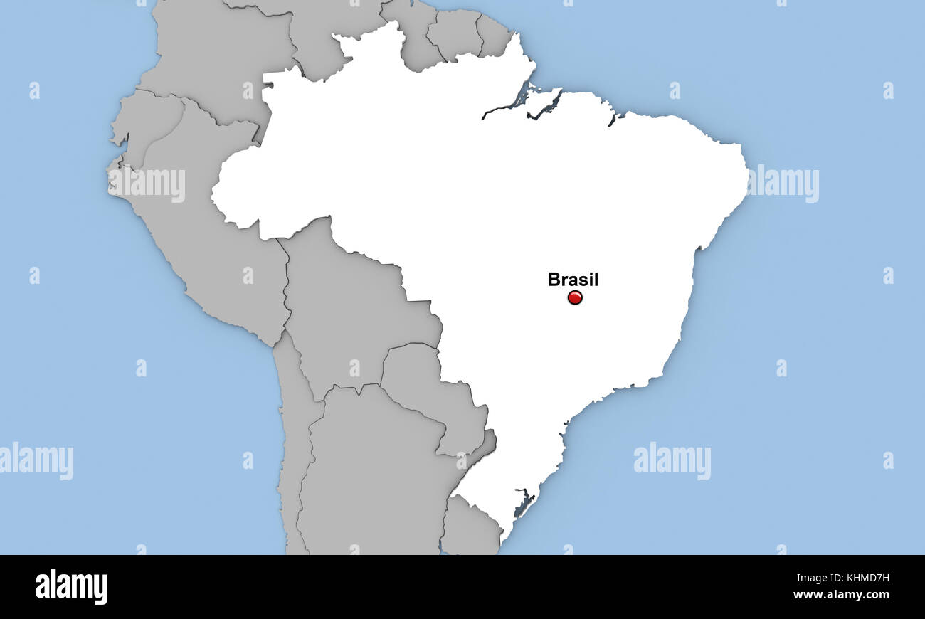 Abstract 3d render of map of Brasil highlighted in white color and ...