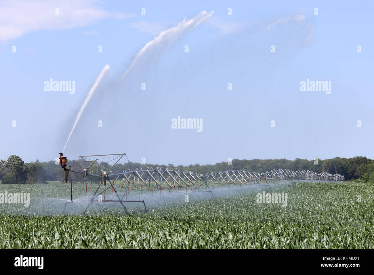 Farm irrigation equipment watering a corn crop Stock Photo - Alamy