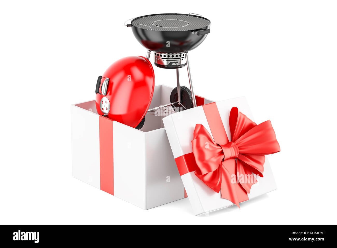 Barbecue grill inside gift box, gift concept. 3D rendering isolated on ...