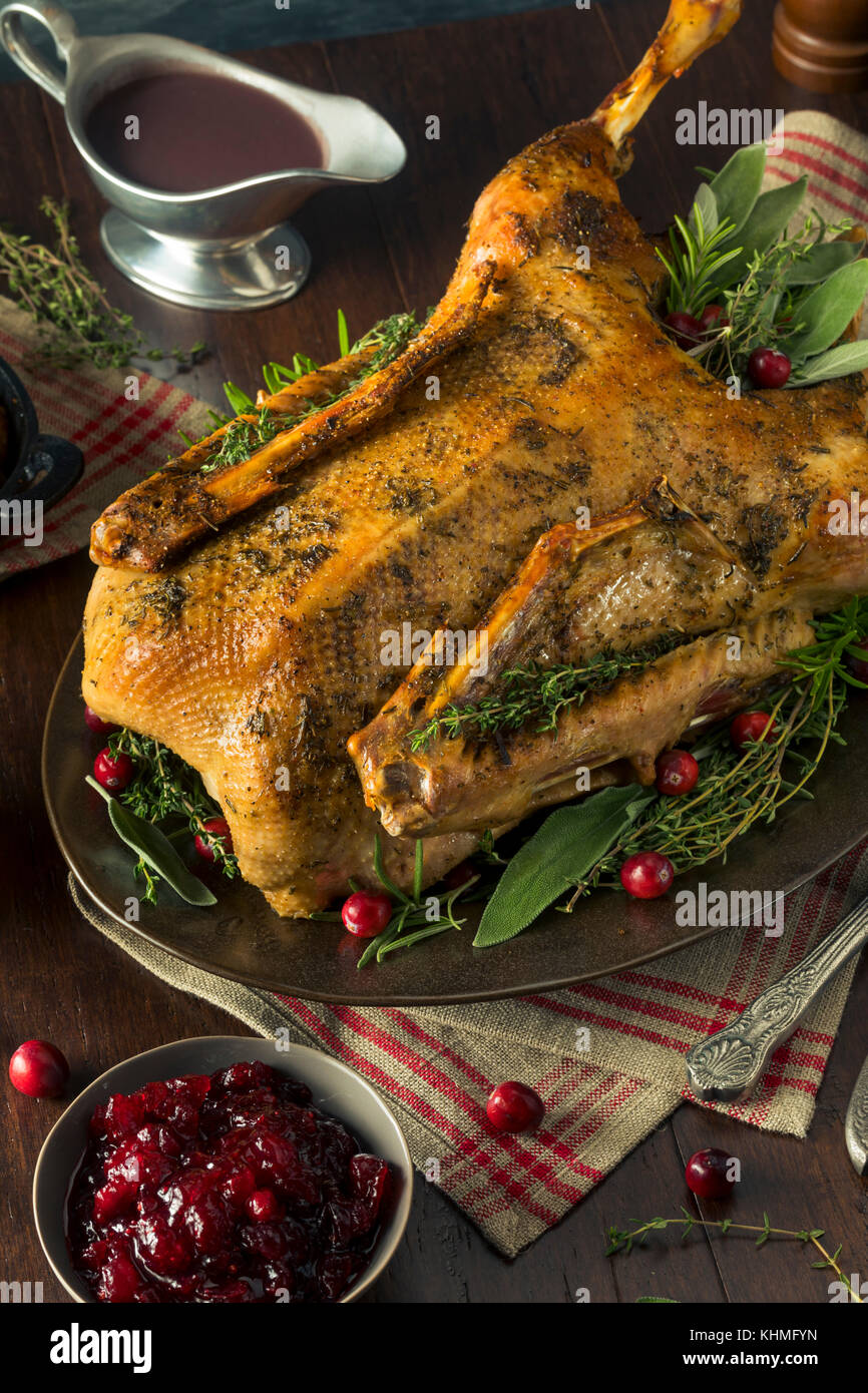 Homemade Festive Roasted Christmas Goose with All the Sides Stock Photo ...