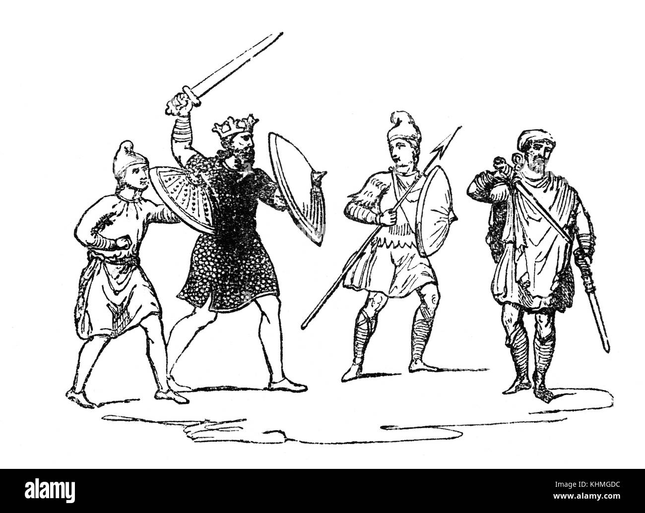 The costume and dress of Anglo Saxon King Harold with his soldiers ...