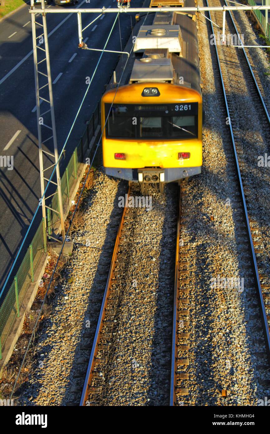 Train arriving at its destination Stock Photo - Alamy