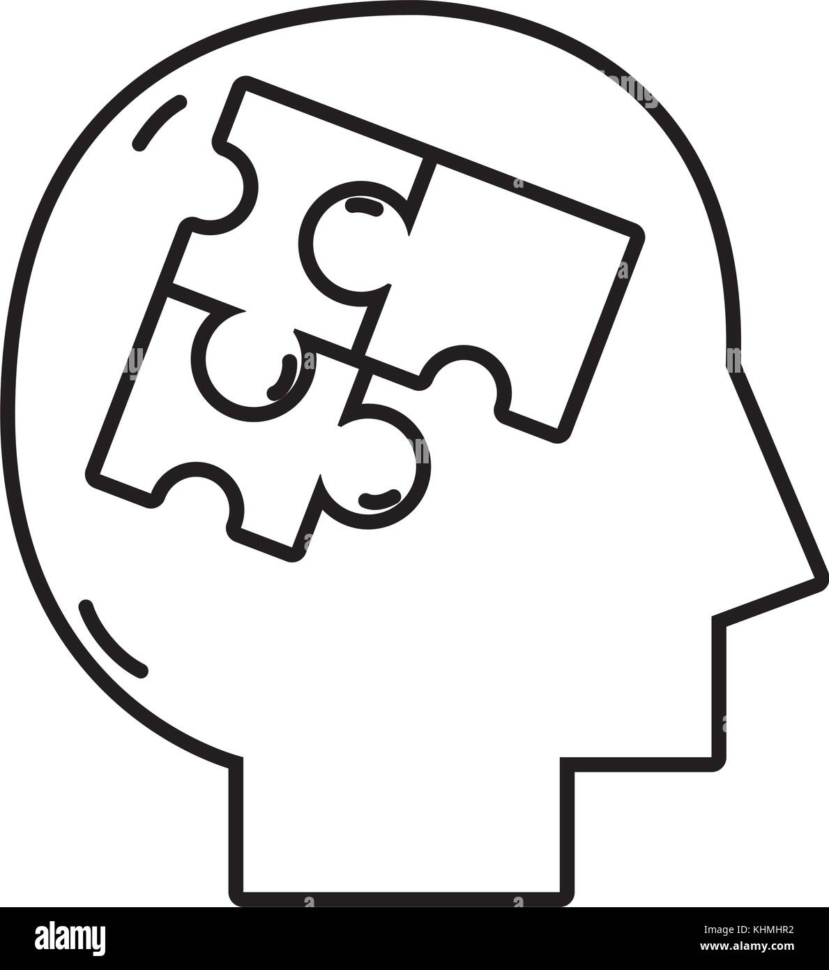 line silhouette man inside puzzles pieces design vector illustration ...