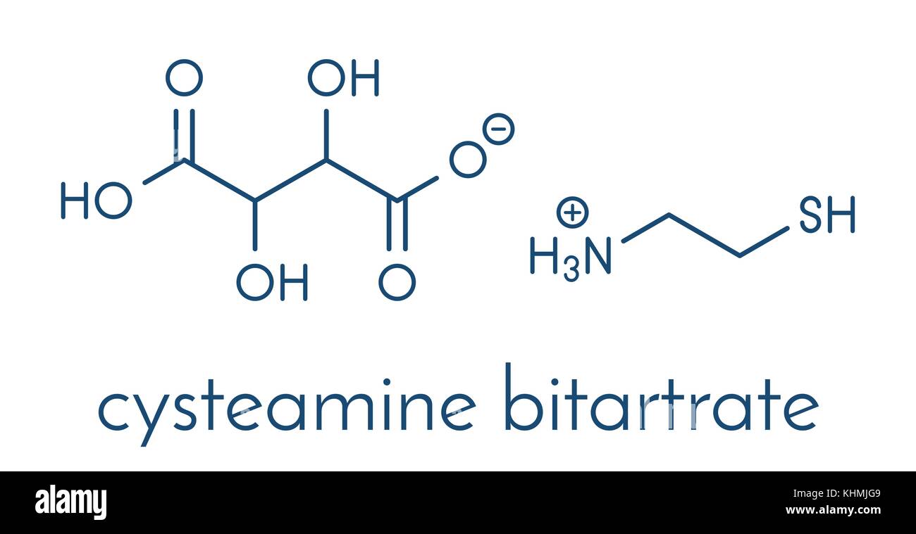 Cysteamine bitartrate Huntington's disease drug molecule. Skeletal ...