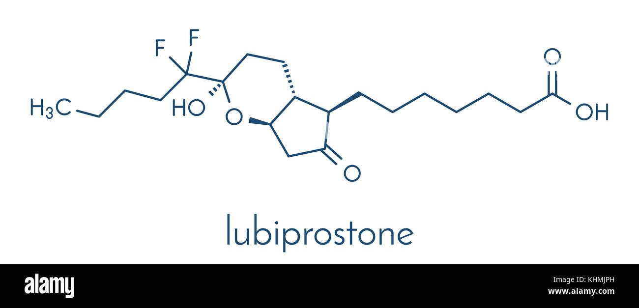 Lubiprostone chronic constipation drug molecule. Skeletal formula Stock ...