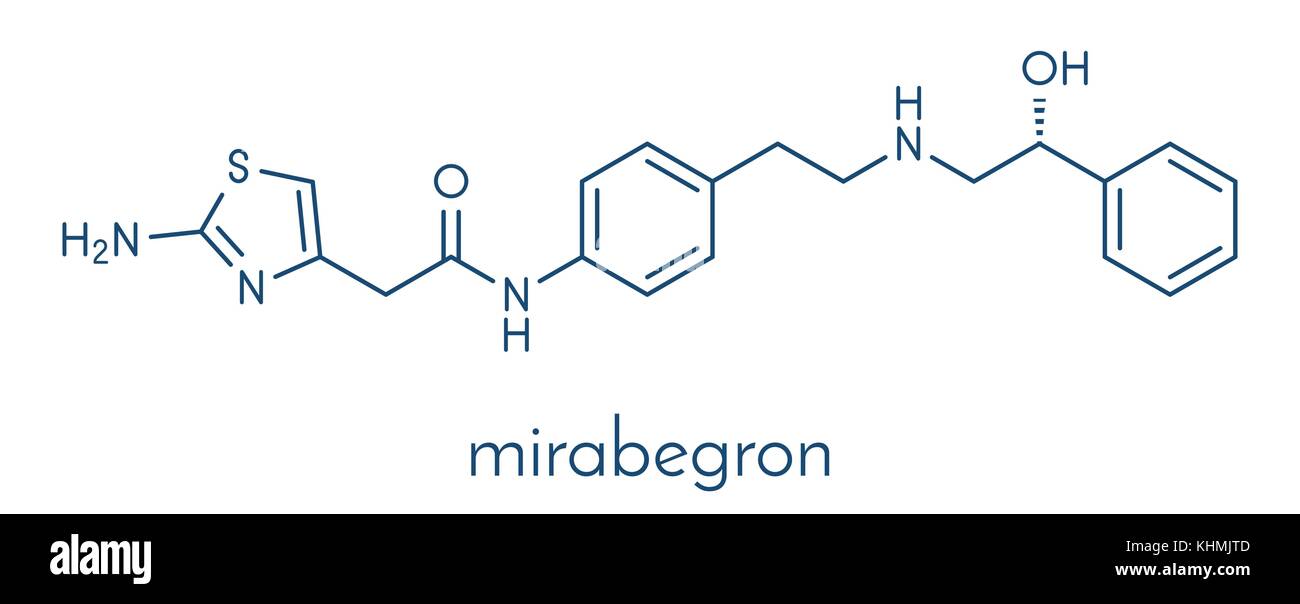 Mirabegron overactive bladder treatment drug molecule. Skeletal formula ...