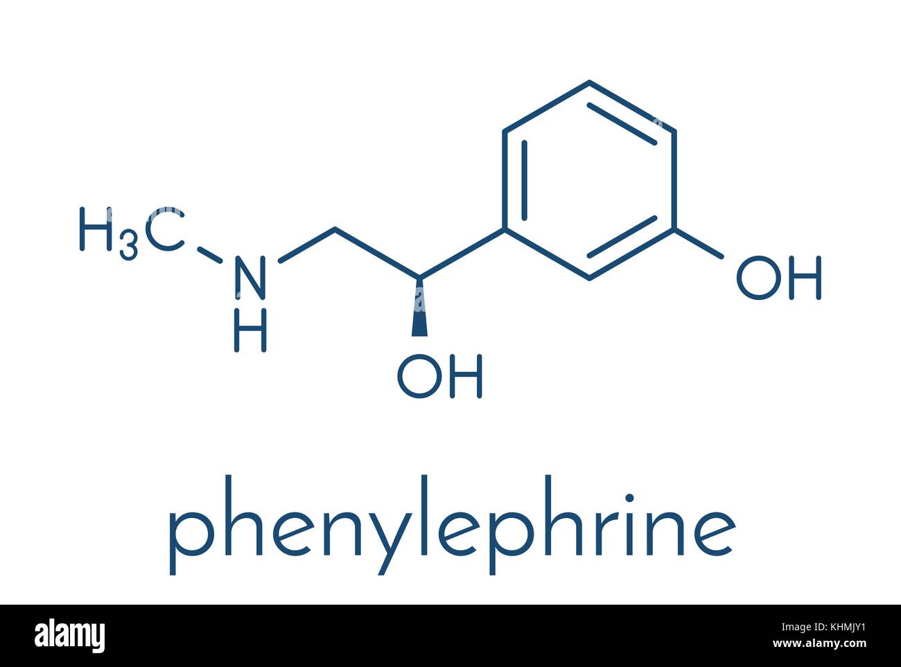 Phenylephrine nasal decongestant drug molecule. Skeletal formula Stock ...