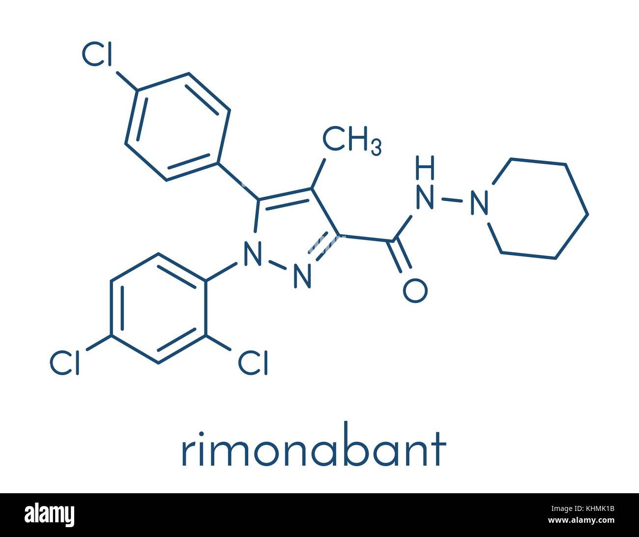 Rimonabant obesity drug molecule (withdrawn). Skeletal formula Stock ...