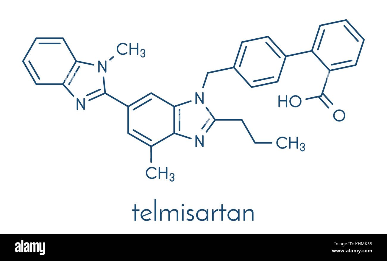 Telmisartan hypertension drug molecule. Used to treat high blood ...