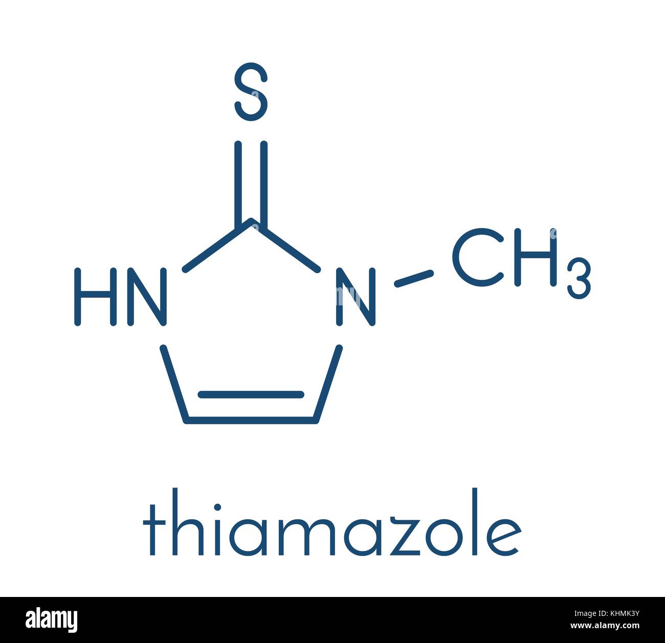 Thiamazole (methimazole) hyperthyroidism drug molecule. Skeletal ...