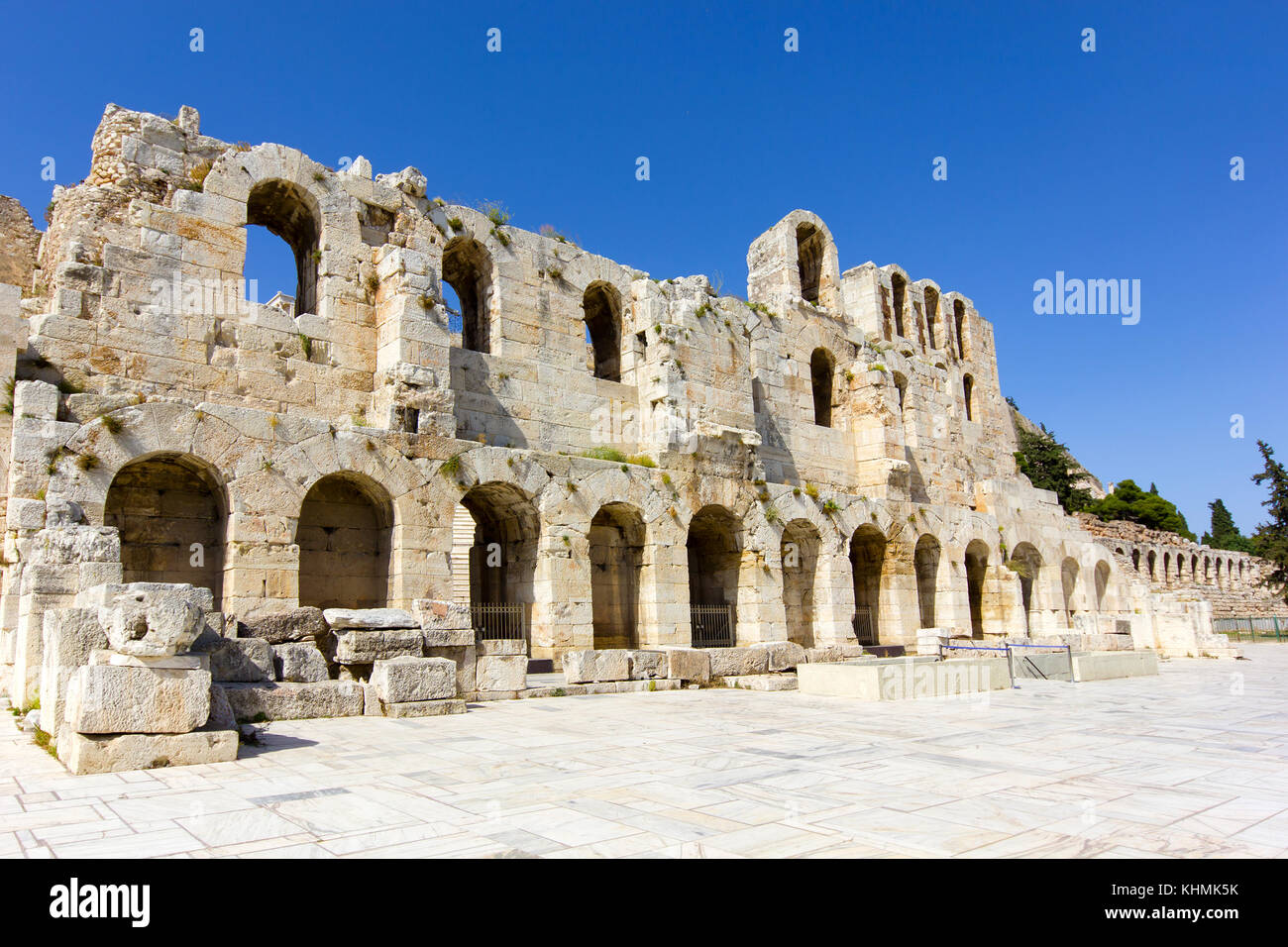 monuments of ancient theatre in the center of Athens city in Greece ...