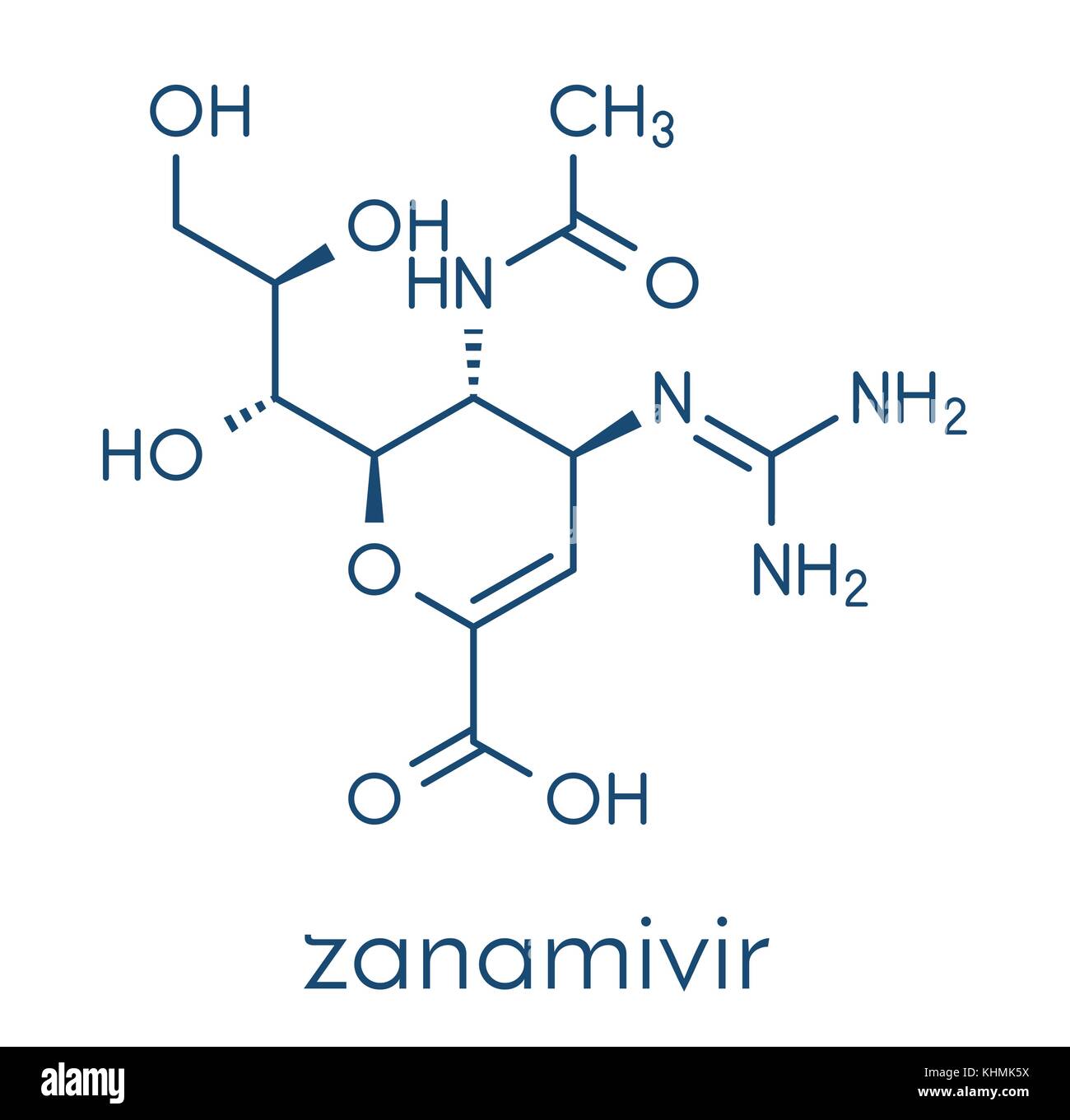 Zanamivir influenza virus treatment drug molecule. Skeletal formula ...