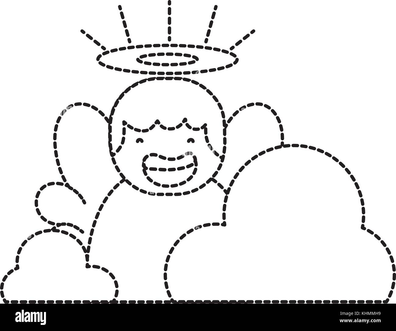 dotted shape cute angel with aureole and wings with clouds vector ...