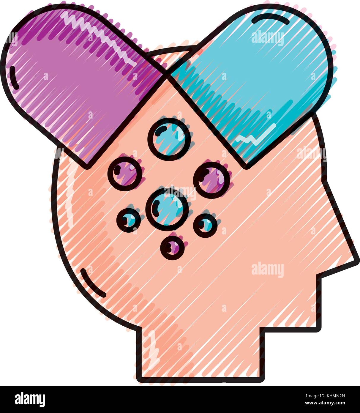 grated silhouette man with pill drug treatment insidevector ...