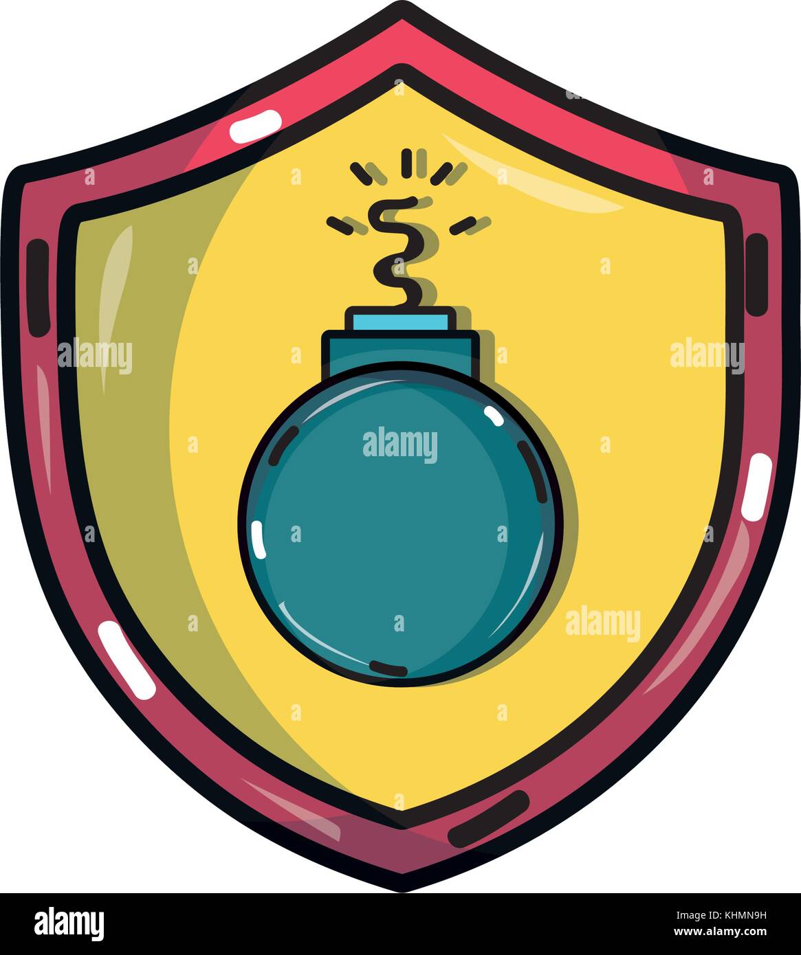 dangerous bomb inside security shield object vector illustration Stock ...