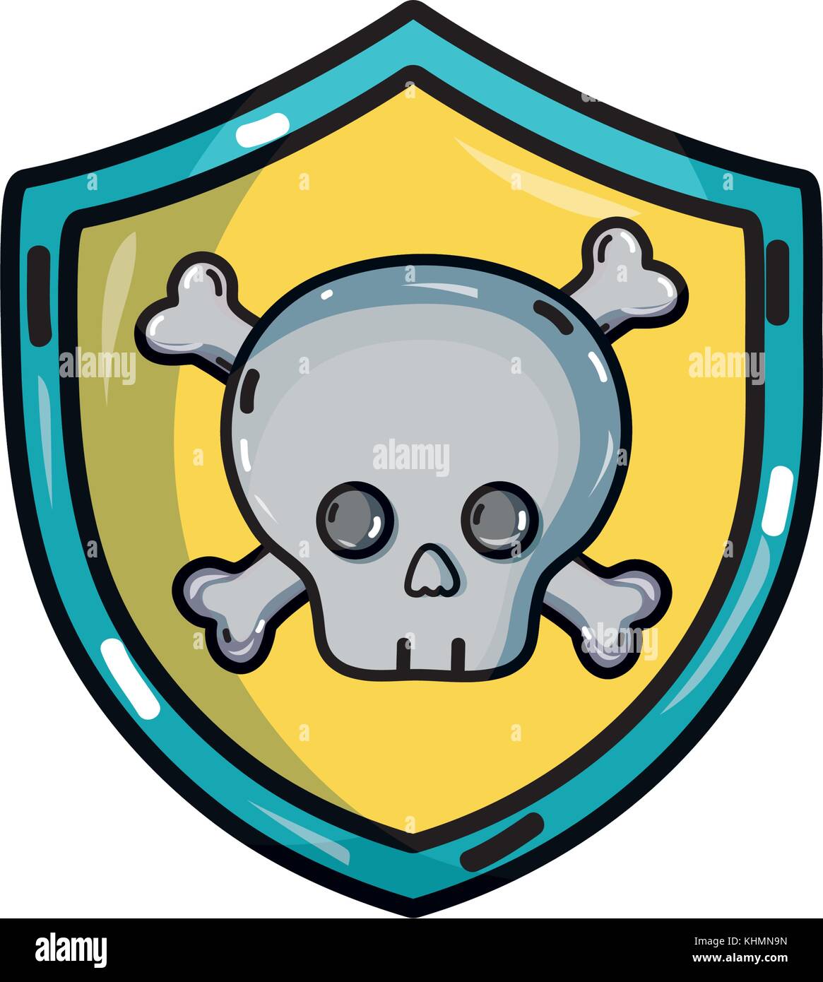 security shield with dangerous skull bones inside vector illustration ...