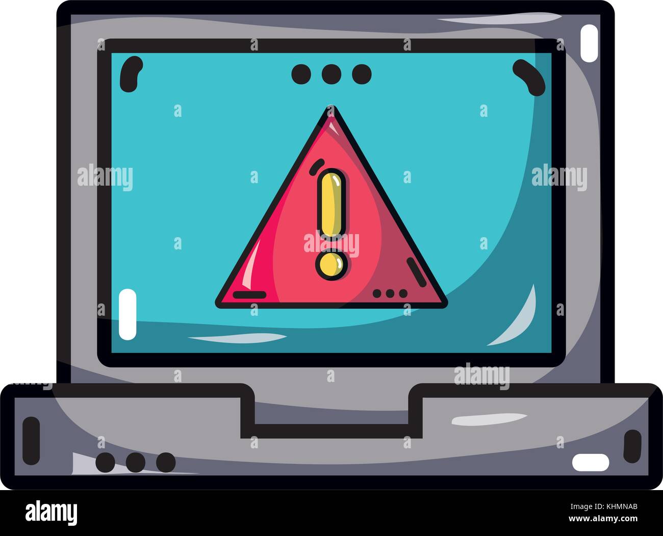 caution emblem alert inside laptop technology vector illustration Stock ...