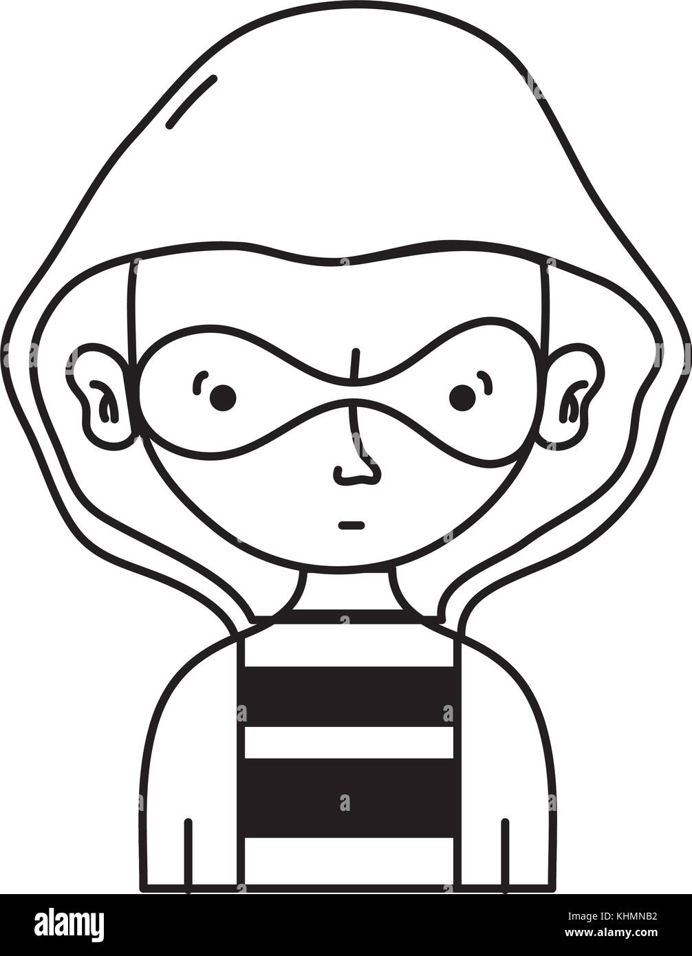 line thief criminal with mask and coat hood vector illustration Stock ...