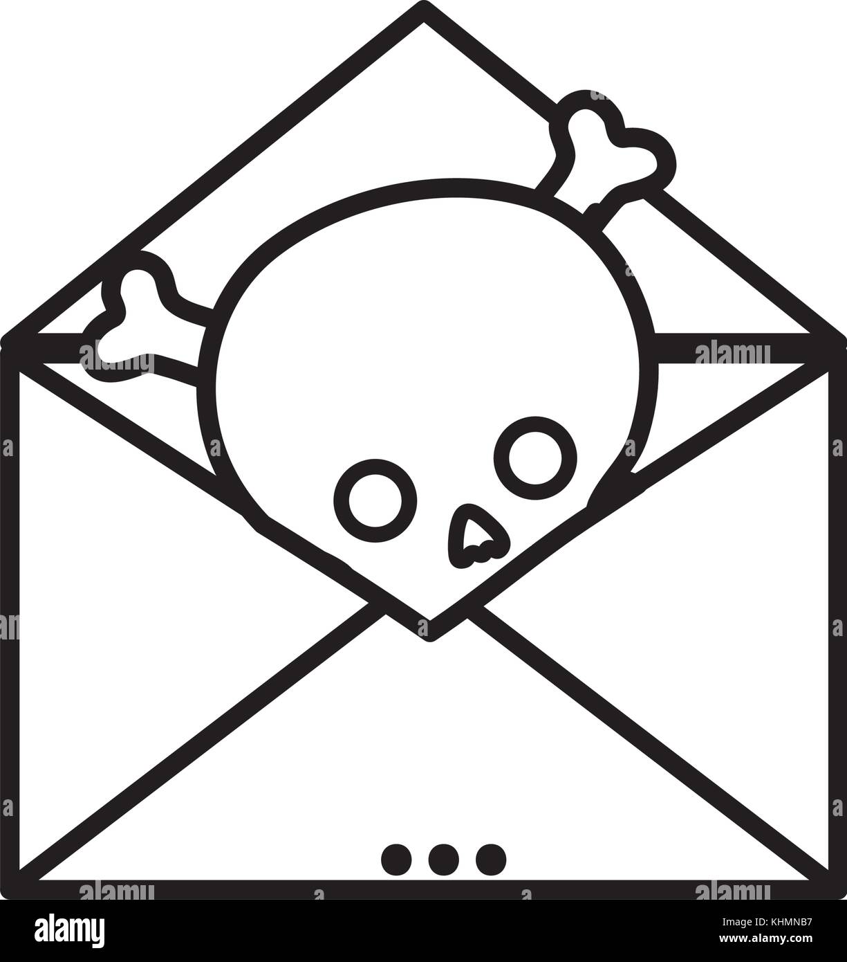 line e-mail letter message with danger skull virus vector illustration ...