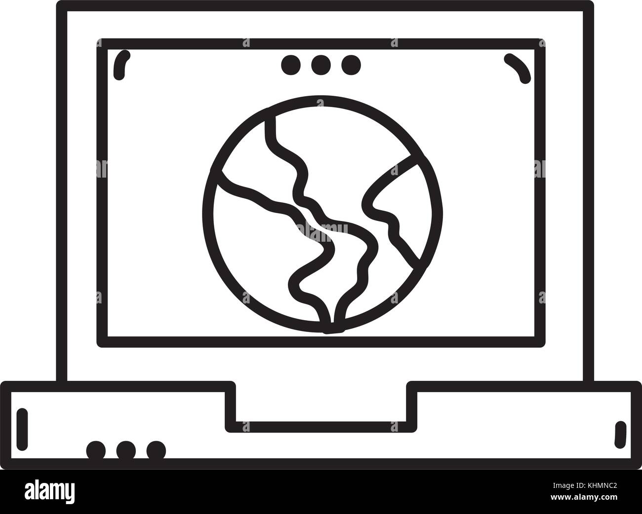 line global earth planet inside laptop technology vector illustration ...
