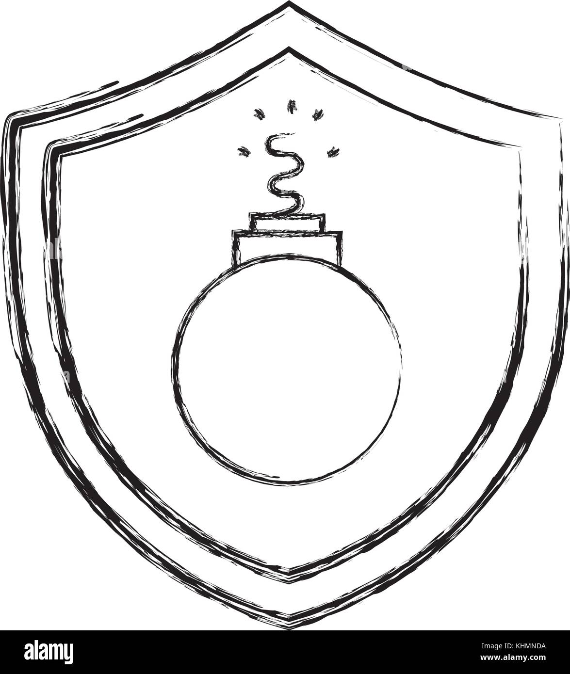 figure dangerous bomb inside security shield object vector illustration ...