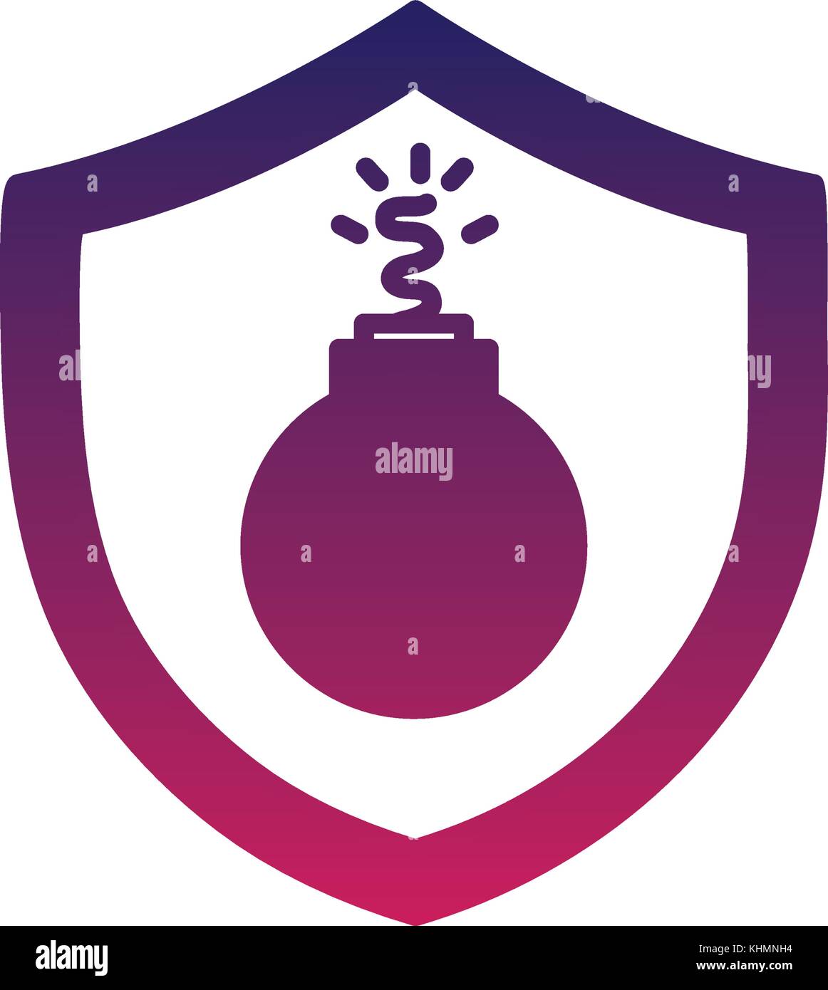 silhouette dangerous bomb inside security shield object vector ...