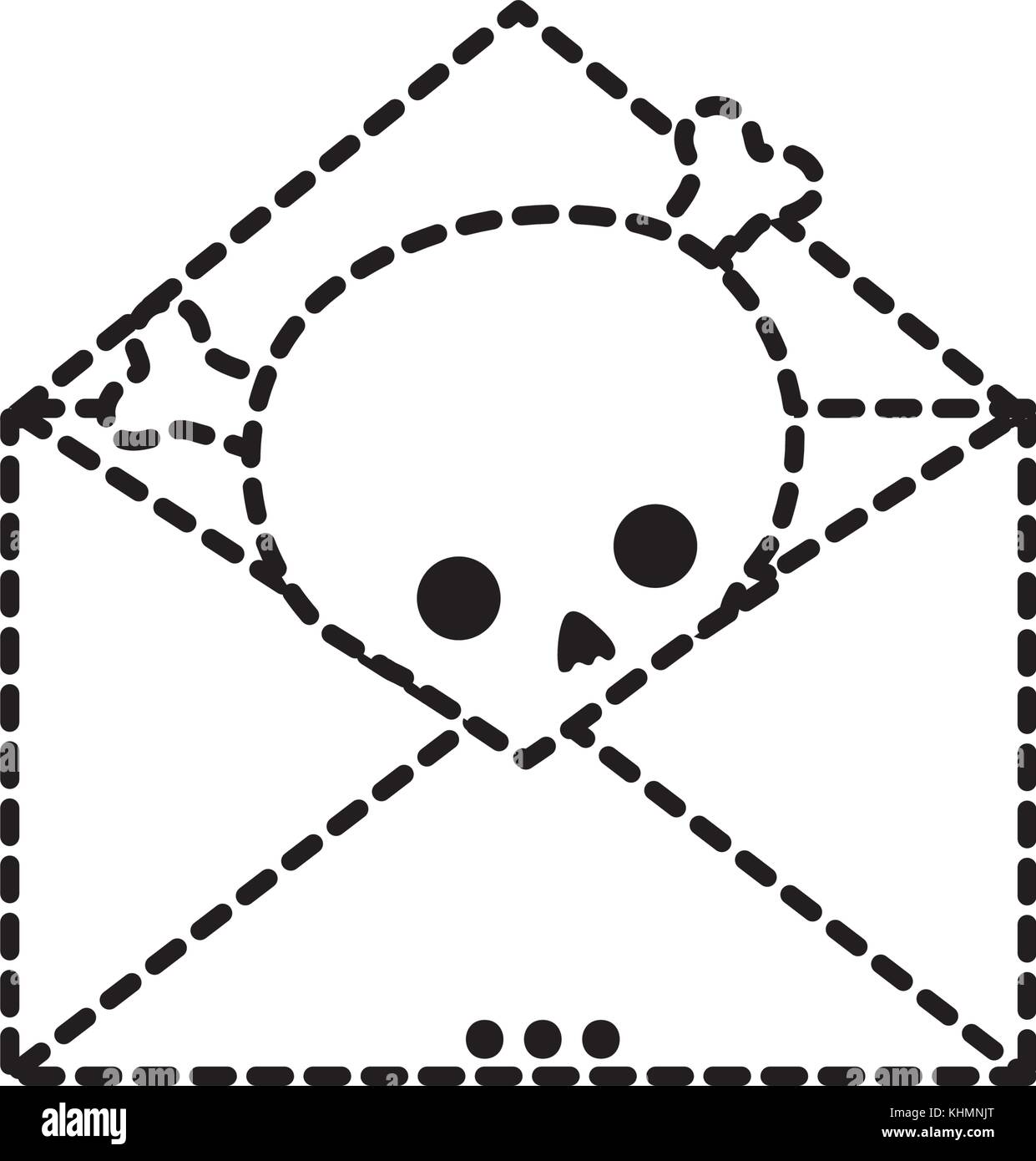 dotted shape e-mail letter message with danger skull virus vector ...