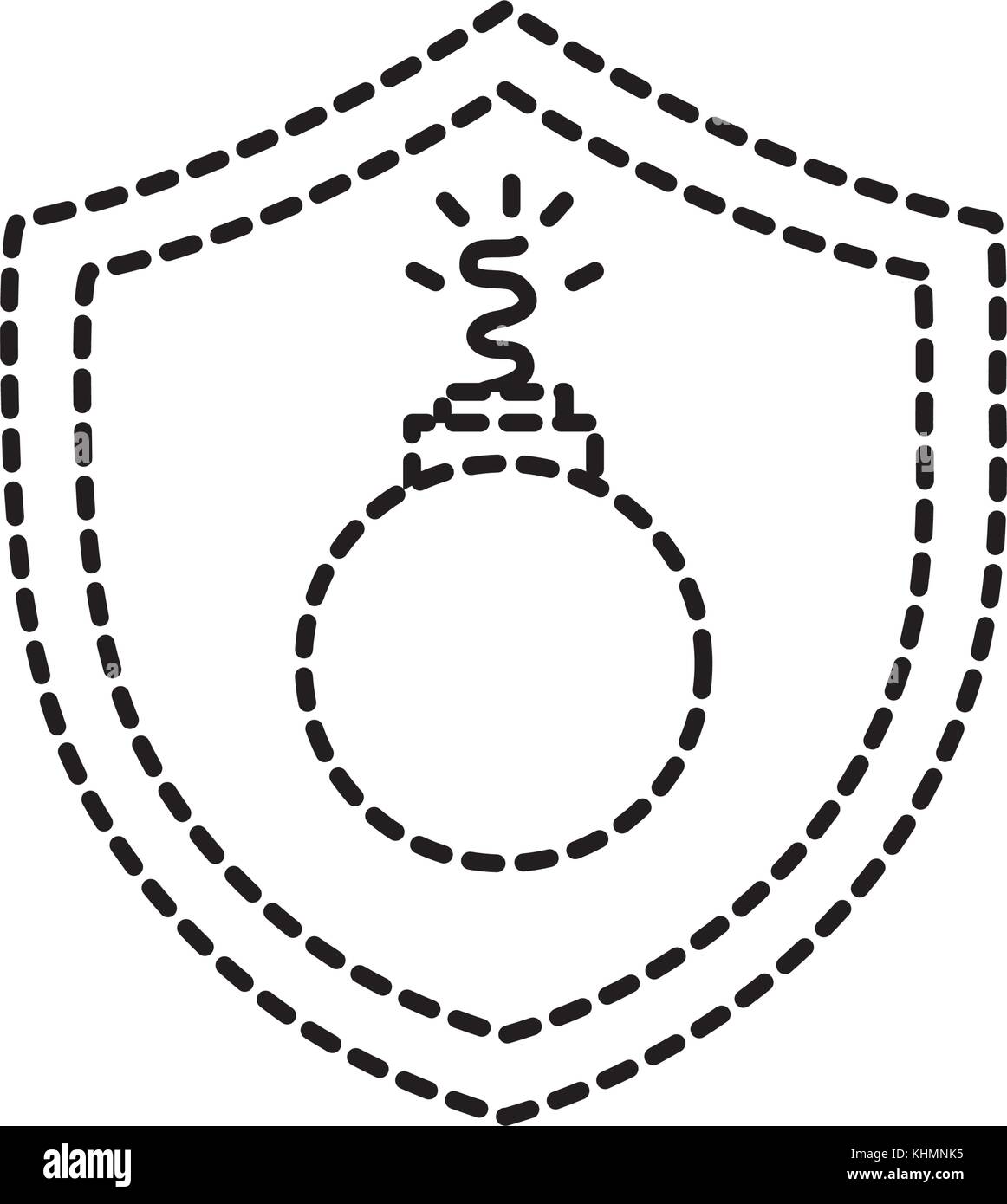 dotted shape dangerous bomb inside security shield object vector ...