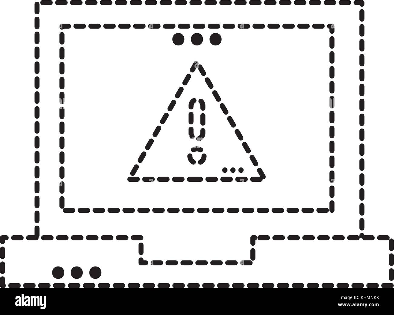 dotted shape caution emblem alert inside laptop technology vector ...