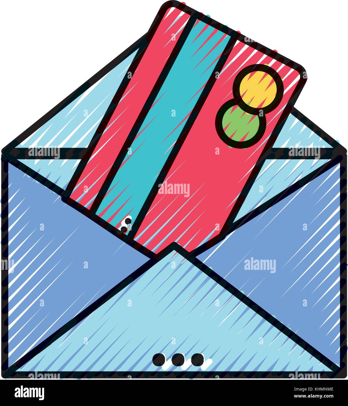 grated e-mail text message with credit card inside vector illustration ...