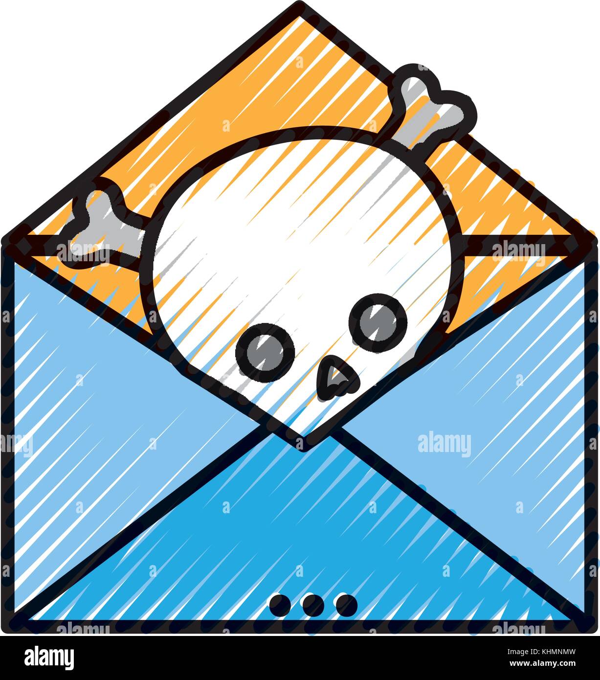 grated e-mail letter message with danger skull virus vector ...