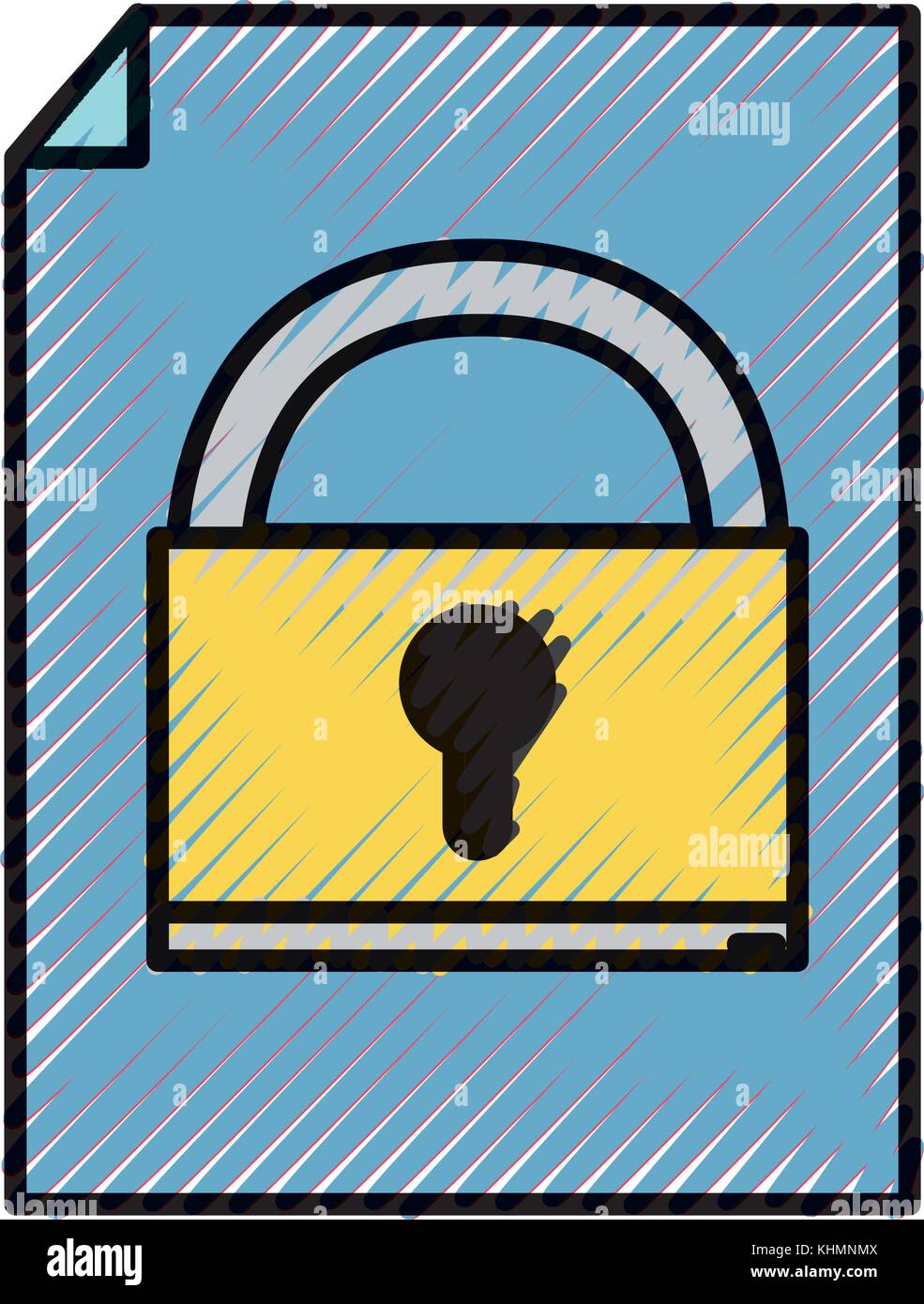grated padlock secutity symbol inside paper sheet vector illutration ...