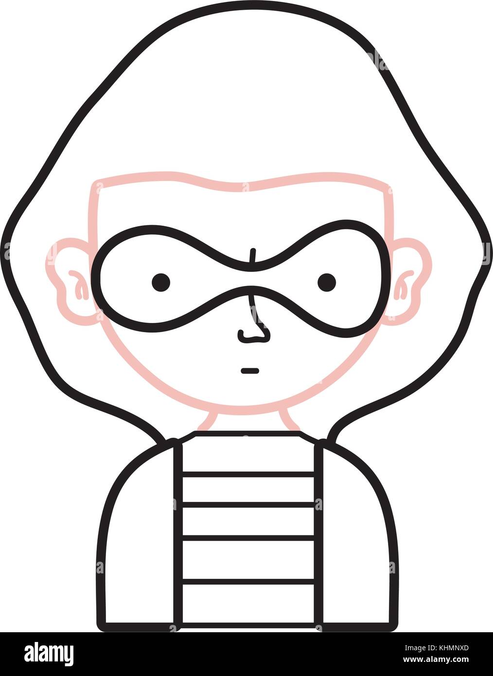 line thief criminal with mask and coat hood vector illustration Stock ...