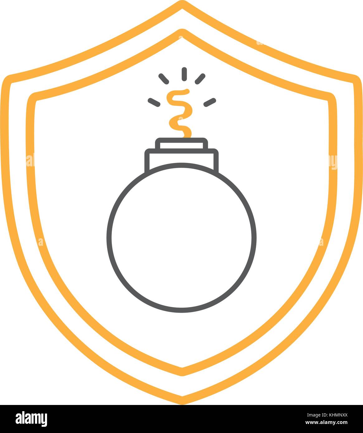 line dangerous bomb inside security shield object vector illustration ...