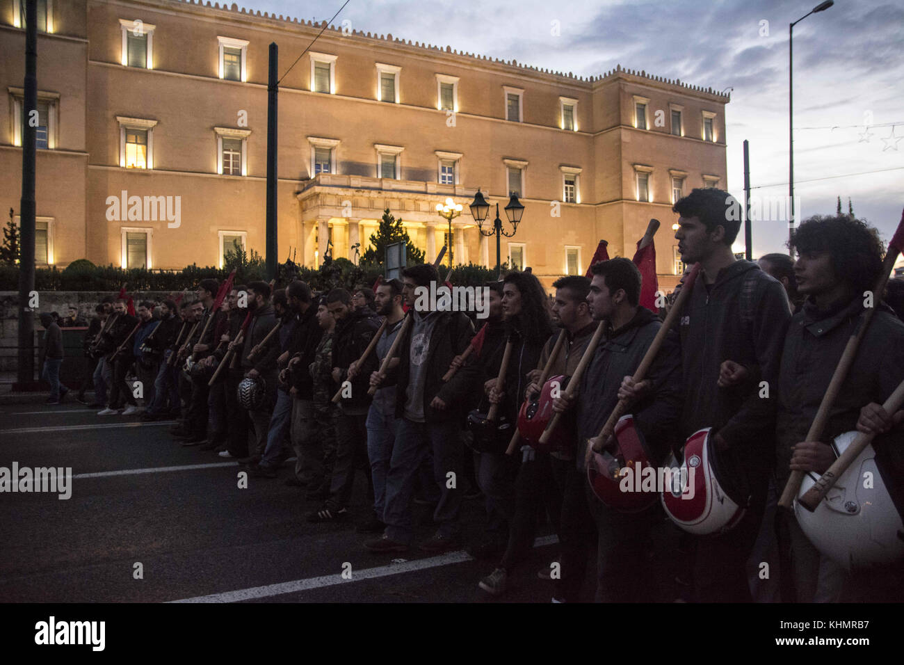 Athens, Greece. 17th Nov, 2017. Leftists march shouting slogans against ...