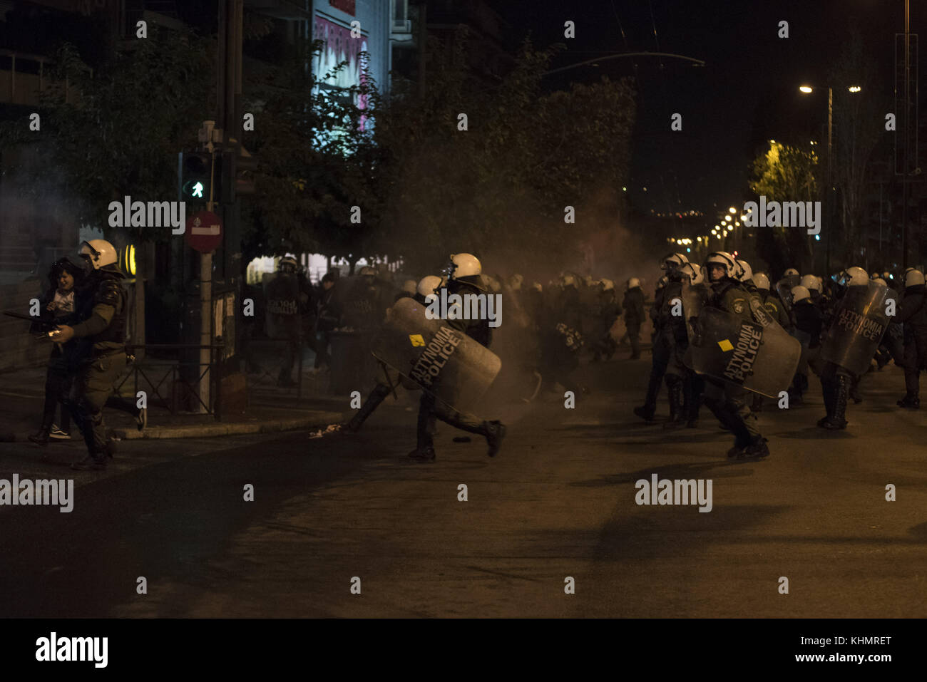 Athens, Greece. 17th Nov, 2017. Riot police storms the march during its ...