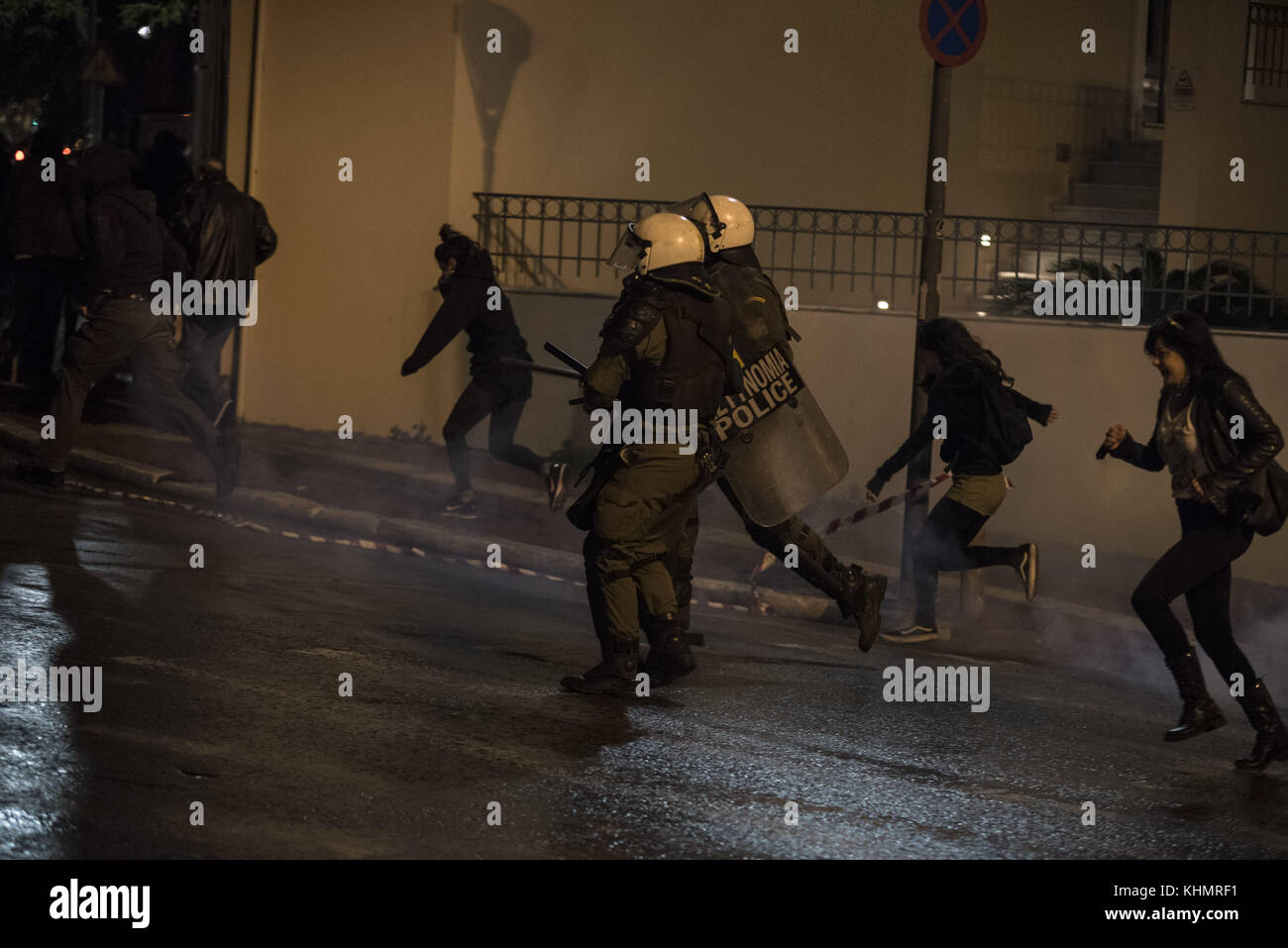 Athens, Greece. 17th Nov, 2017. Riot police storms the march during its ...
