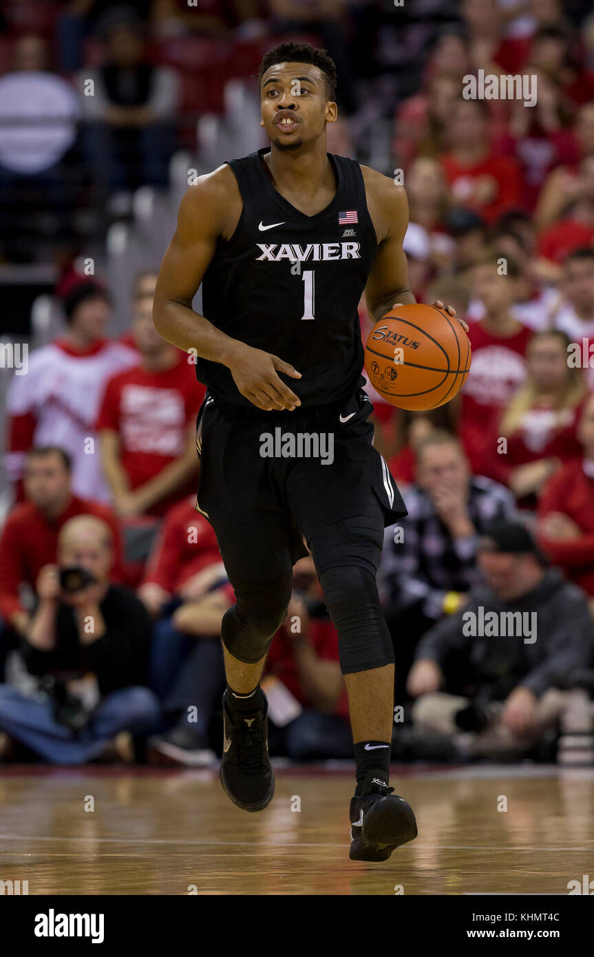 Madison, WI, USA. 16th Nov, 2017. Xavier Musketeers guard Paul Scruggs ...