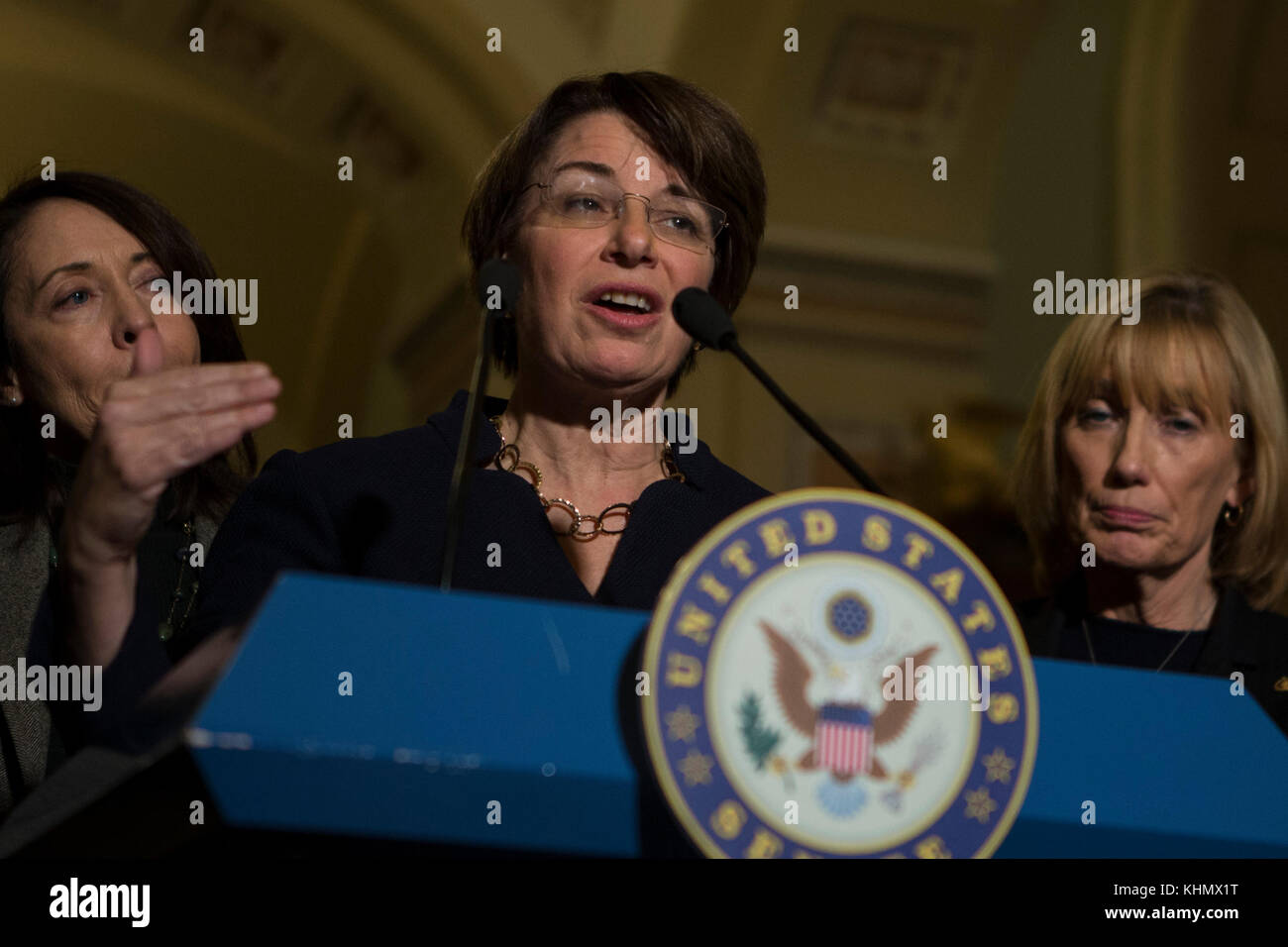 United States Senator Amy Klobuchar, Democrat of Minnesota, speaks with ...