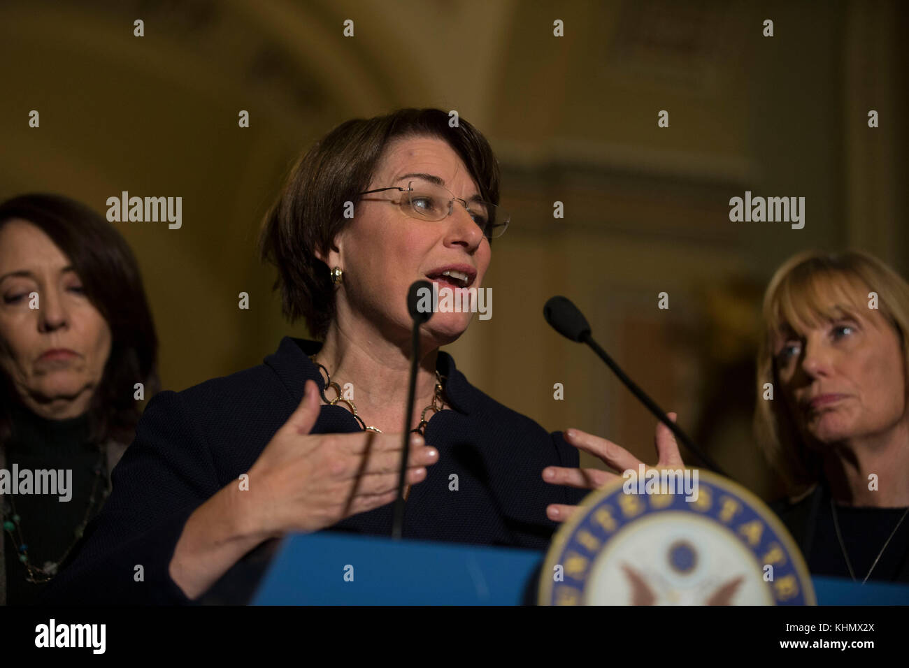 United States Senator Amy Klobuchar, Democrat of Minnesota, speaks with ...