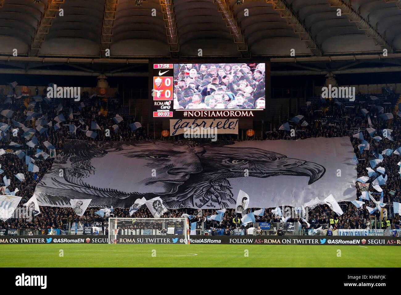 Olympic Stadium, ROME, Italy. 18th Nov, 2017. Supporters of Lazio cheer ...