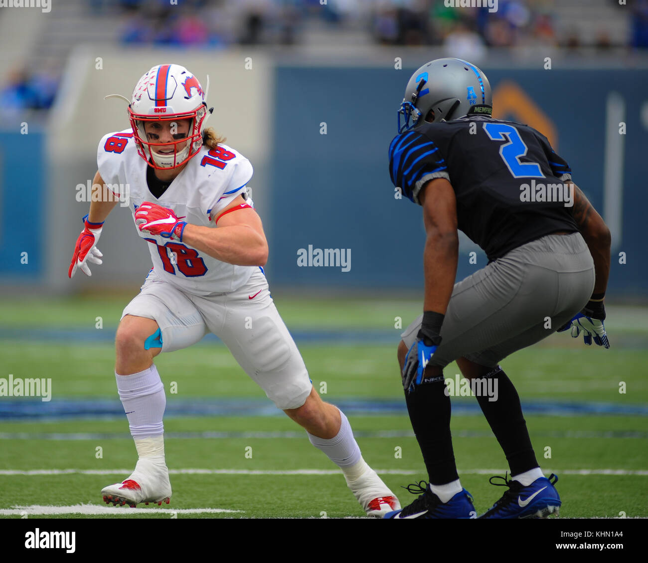 November 18, 2017; Memphis, TN, USA; SMU WR, TREY QUINN (18), heads ...